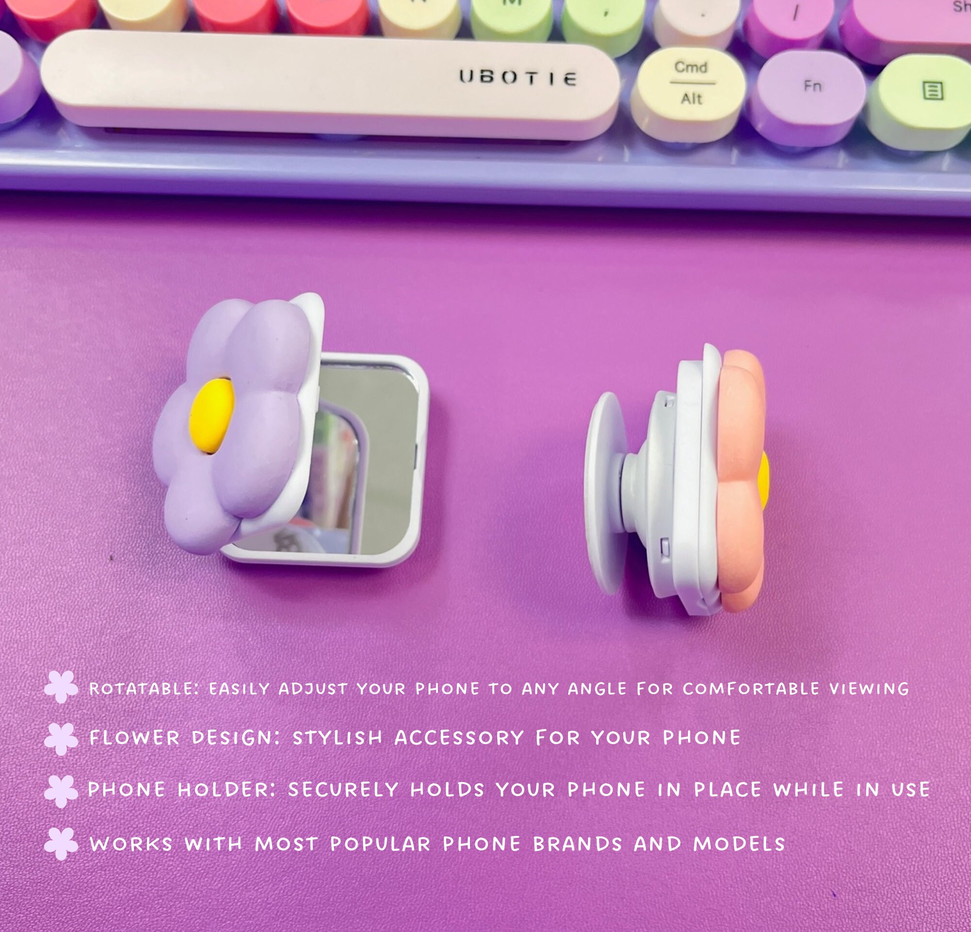Holder Phone Ring flower Phone Grip Charm Phone Holder Acrylic Mirror ...