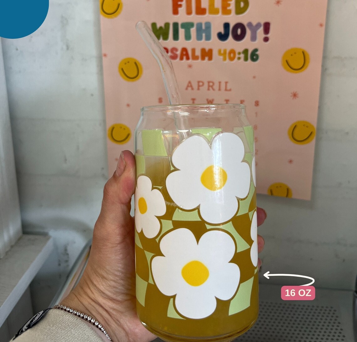 Daisy Iced Coffee Cup Glass daisy Faith Glass Tumbler Retro Flower Cup ...
