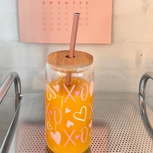 Pink Hearts Glass Can Tumbler | XOXO Iced Coffee Cup - Etsy
