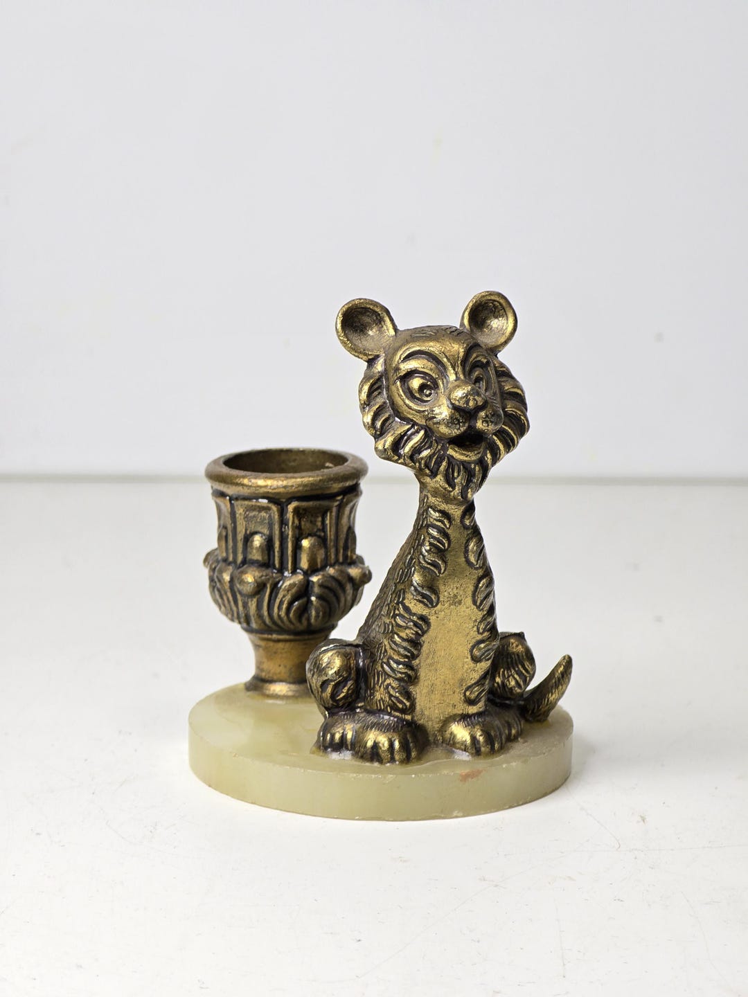 Vintage Mod Dep Italy Brass Lion Figurine With Candlestick Holder - Etsy