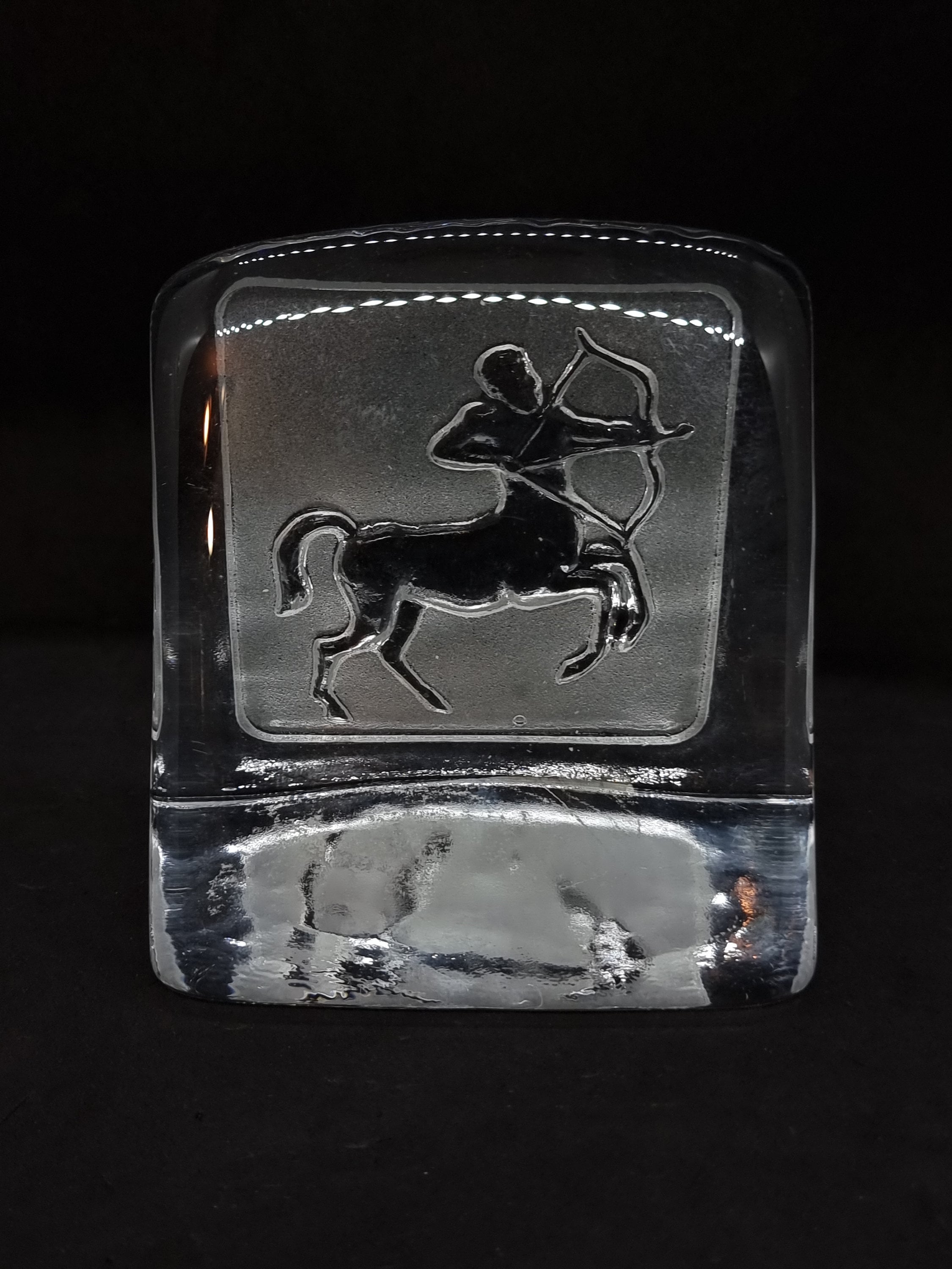 Vintage "nybro" Sweden Crystal Glass Paperweight "sagittarius ...