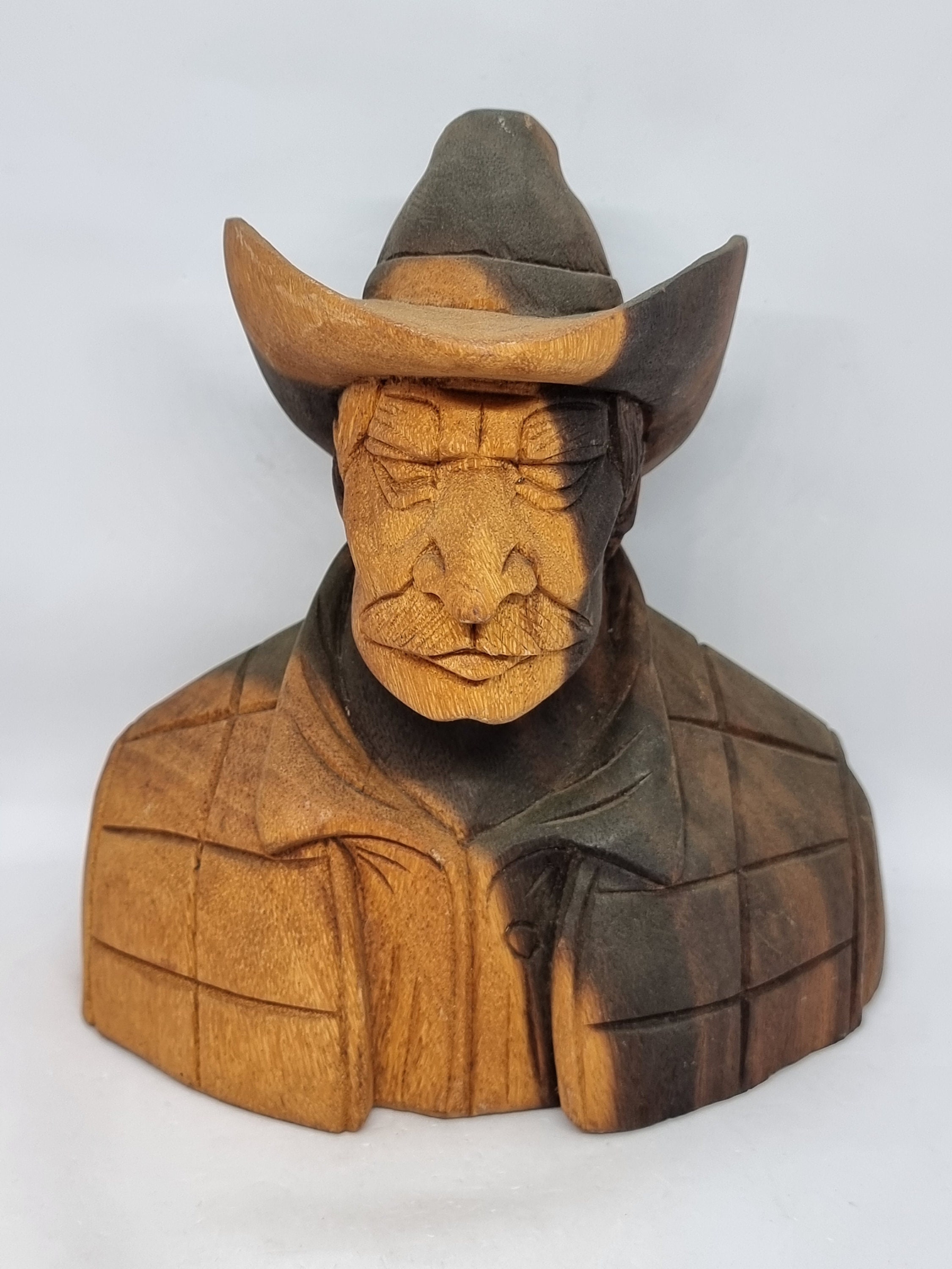 Vintage Hand Carved Cowboy Full Bust Sculpture - Etsy