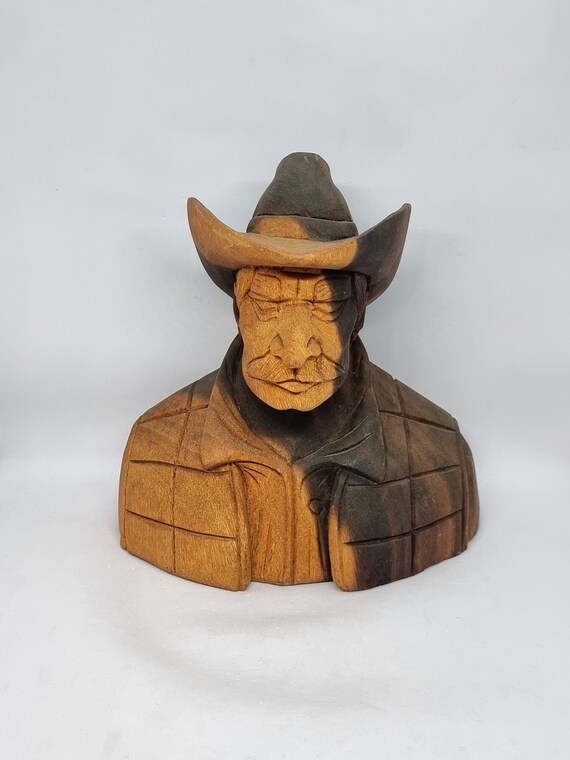 Vintage Hand Carved Cowboy Full Bust Sculpture - Etsy
