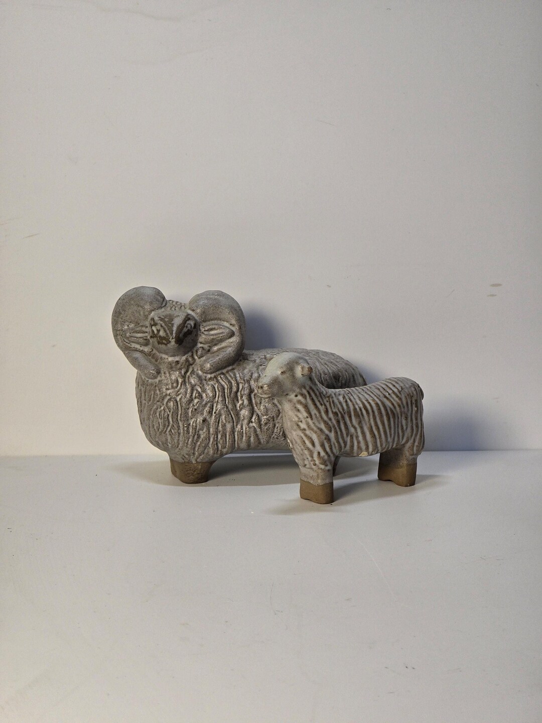 Visby Ceramic Ram and Sheep Figurine Set – Scandinavian Folk Art Decor ...