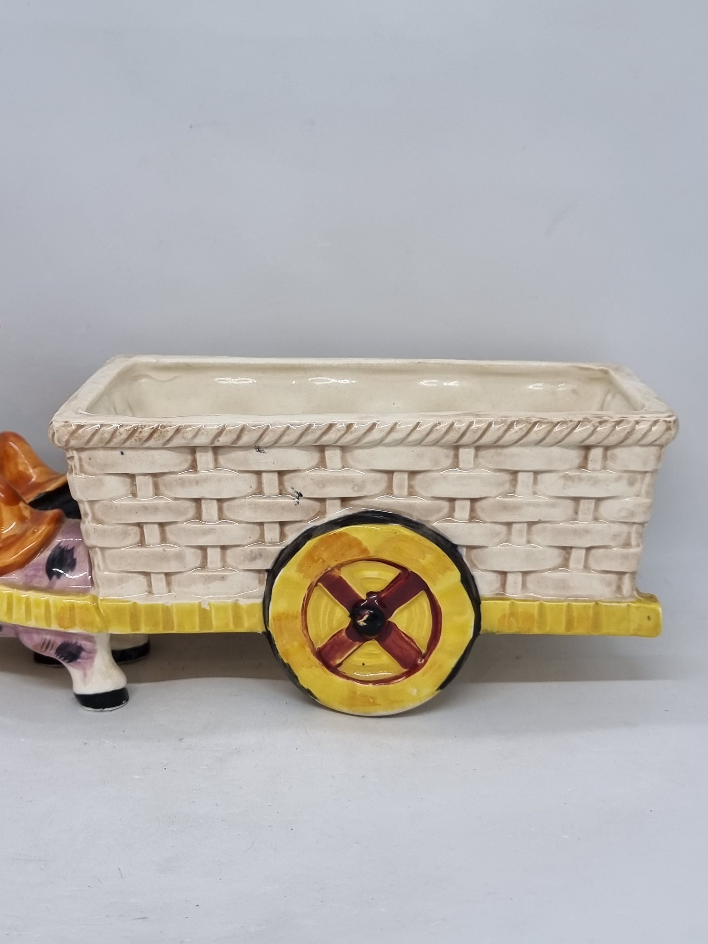 Vintage Italy Hand Painted Ceramic Donkeys With Cart Planter - Etsy