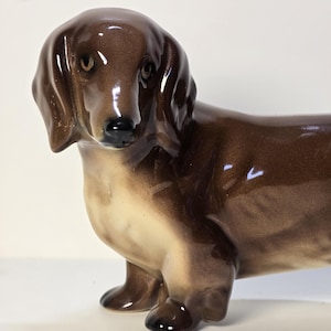 Vintage Ceramic Dachshund Glossy Brown Figurine | - Etsy