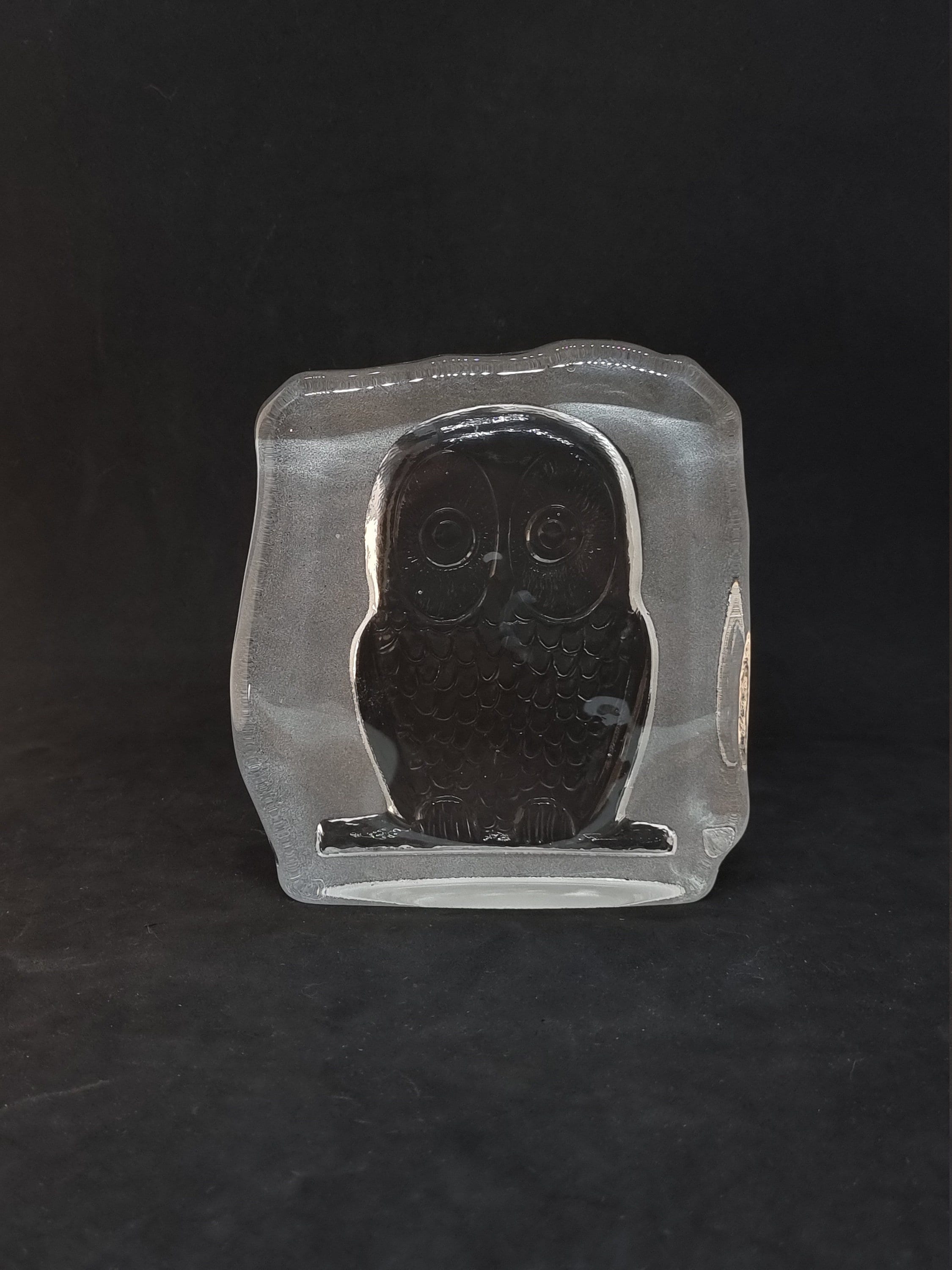 Vintage Glass owl Paperweight Sculpture Made in - Etsy