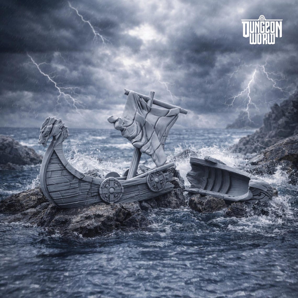 Viking Longship Wreck Terrain Dungeons and Dragons Pathfinder 15mm 28mm ...