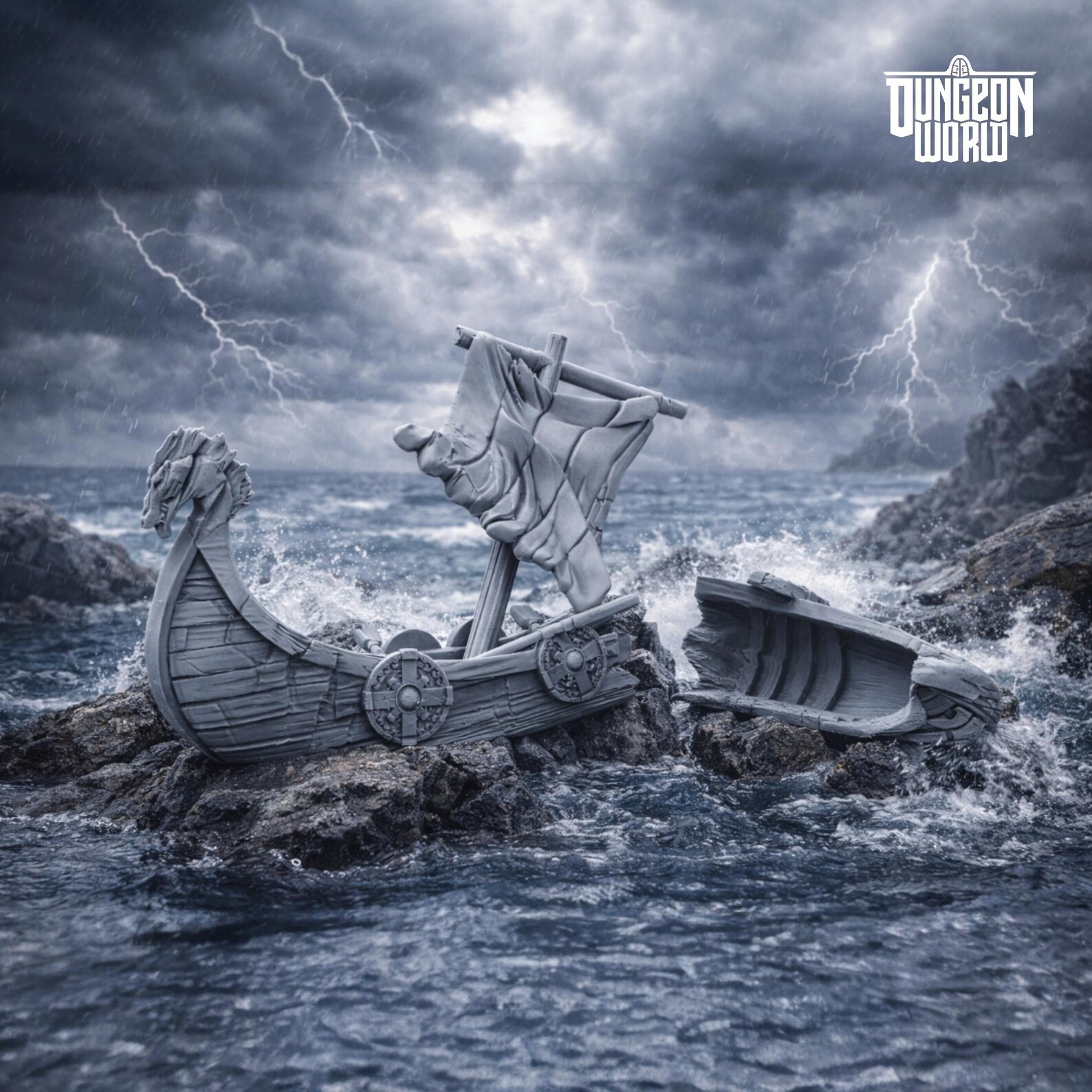 Viking Longship Wreck Terrain Dungeons and Dragons Pathfinder 15mm 28mm ...