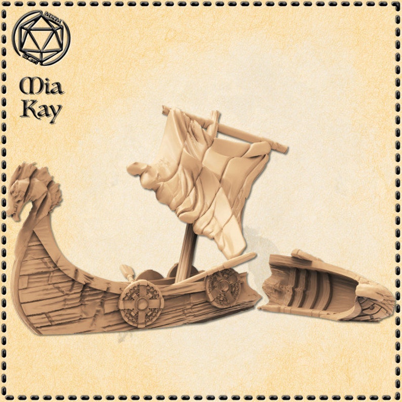 Viking Longship Wreck Terrain Dungeons and Dragons Pathfinder 15mm 28mm ...