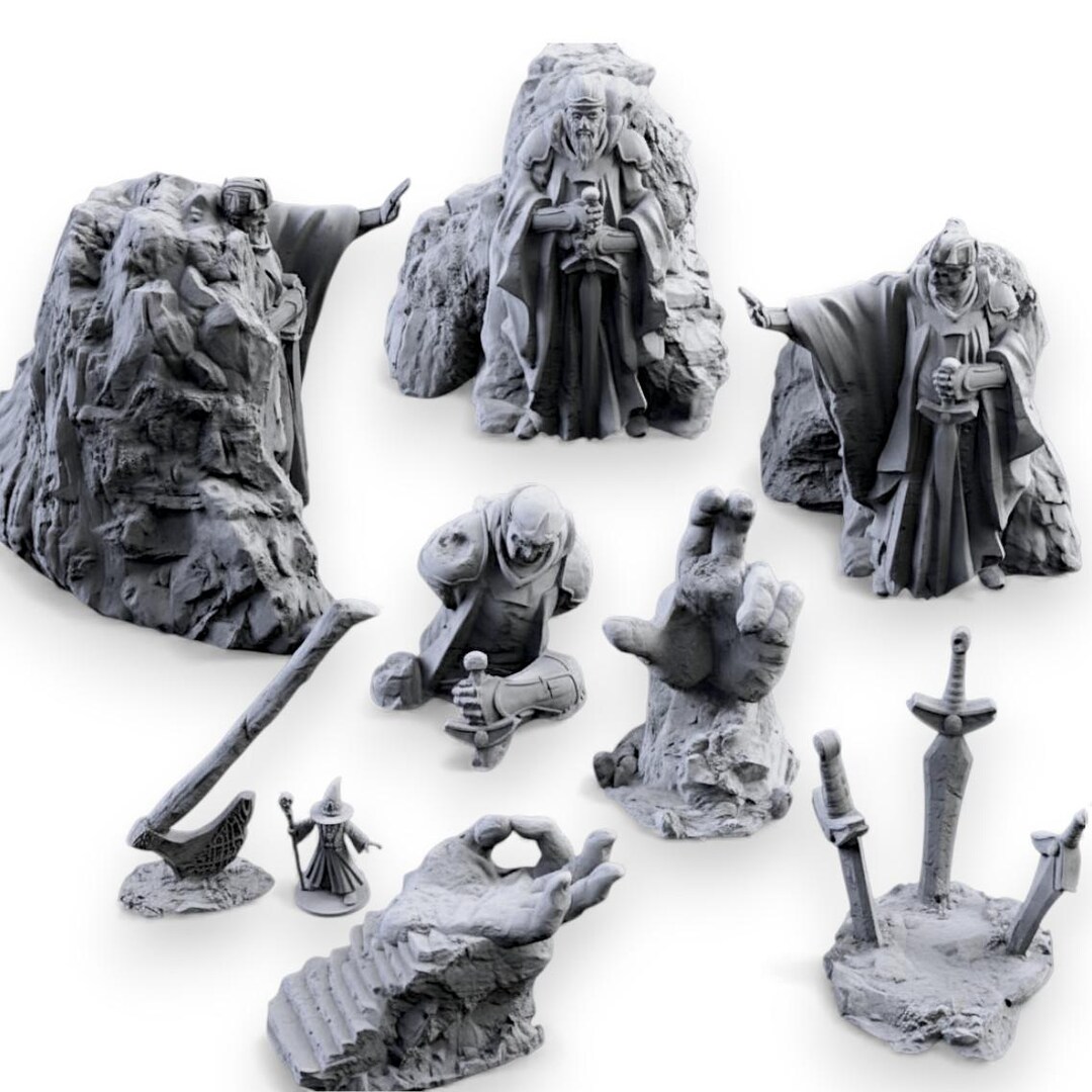 Colossal Fantasy Statues Monument Ruins Middle Earth Style Terrain