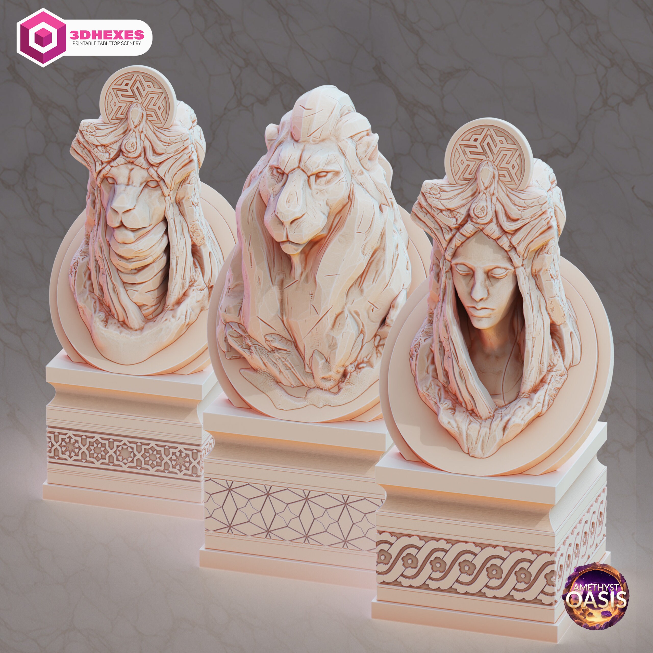 Oasis Statues Busts 3 Models Amethyst Oasis by 3DHEXES Dungeons and ...