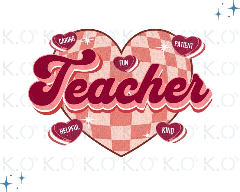 Retro Valentine Teacher Png, Retro Heart PNG Sublimination, Teacher Png ...