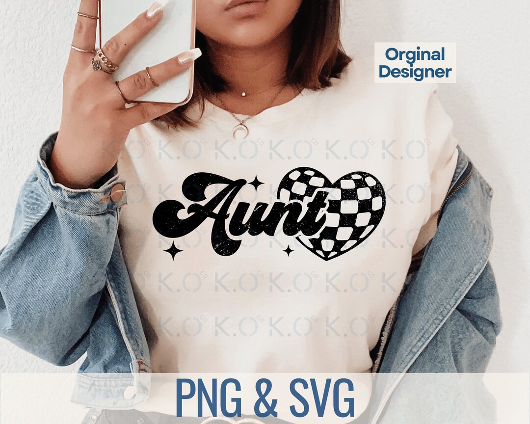 Retro Aunt Checkered Heart PNG SVG, Trendy Aunt Shirt Design (digital ...