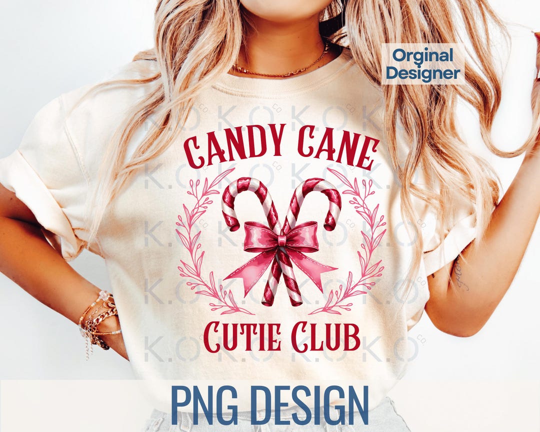 Candy Cane Club Christmas Coquette Png, Coquette Bow Aesthetic Png, Png ...