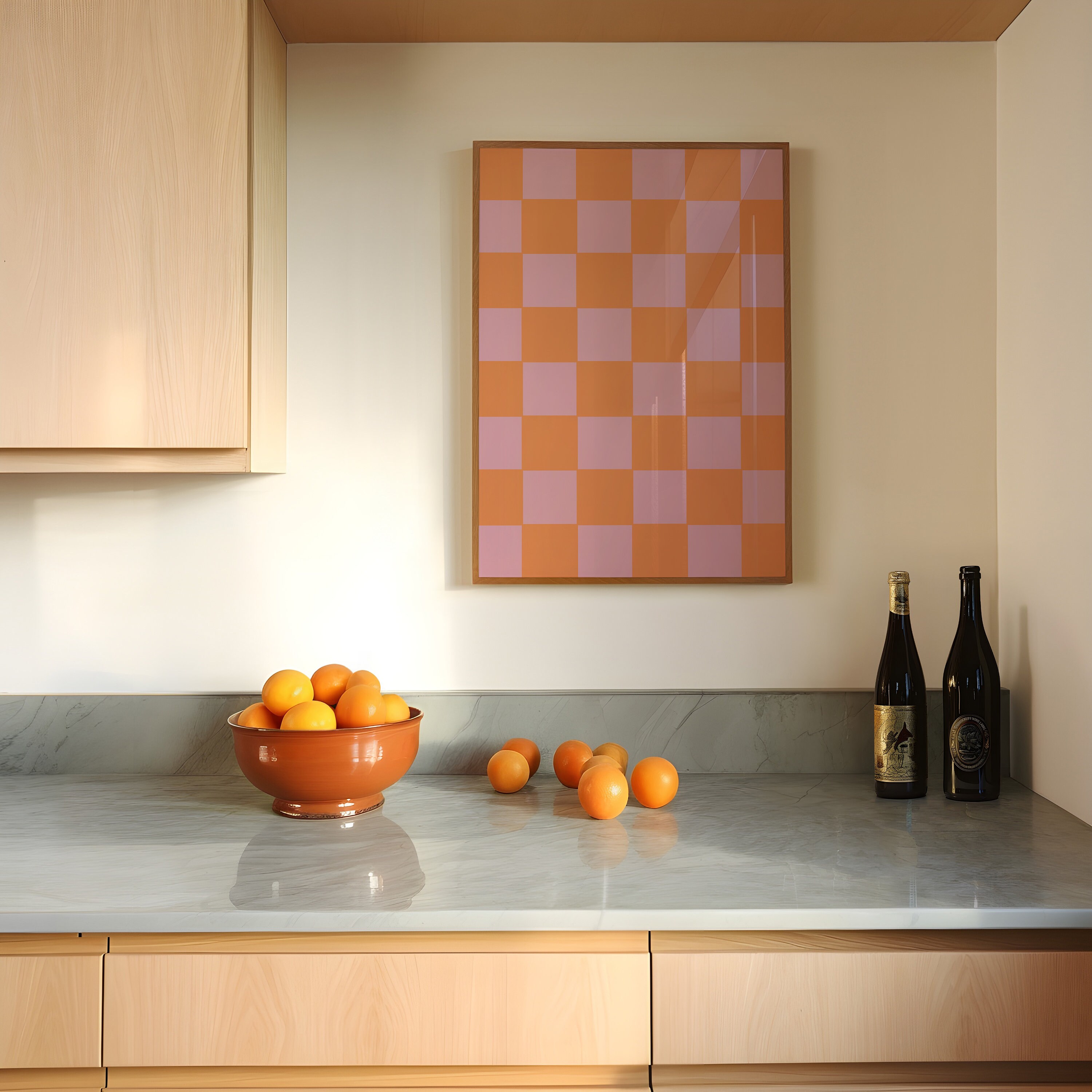 Lilac Orange Checkerboard Preppy Wall Art, Purple Checkered Retro ...