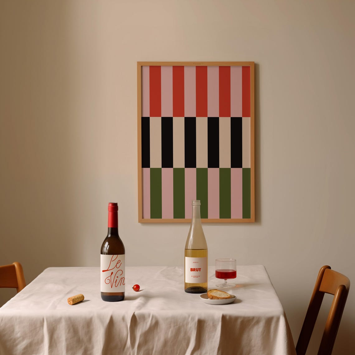 Multi Colored Long Checkered Wall Art, Retro Stripes Printable Wall Art ...