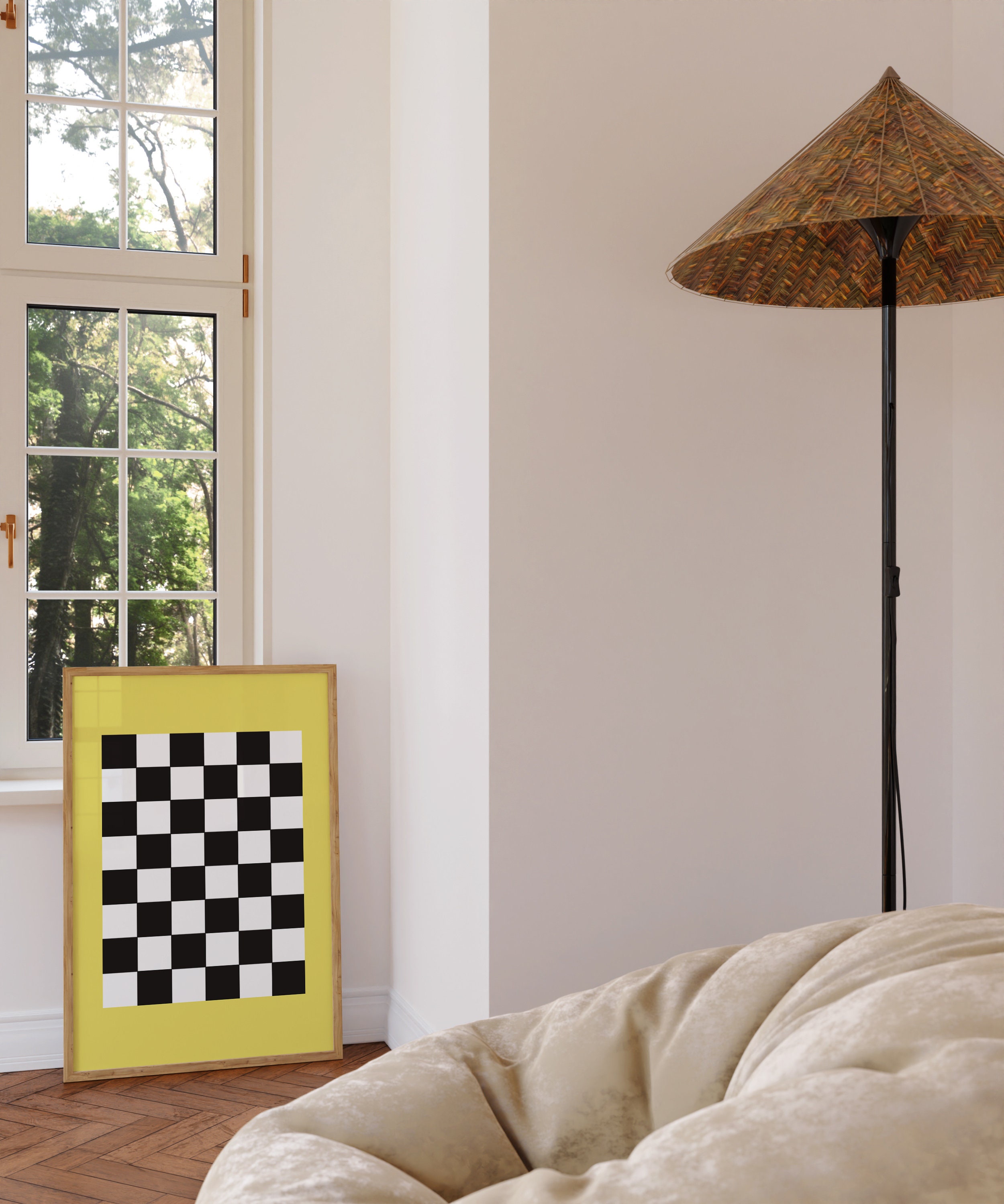Yellow Retro Checkerboard Printable Wall Art, Black and White Checkered ...