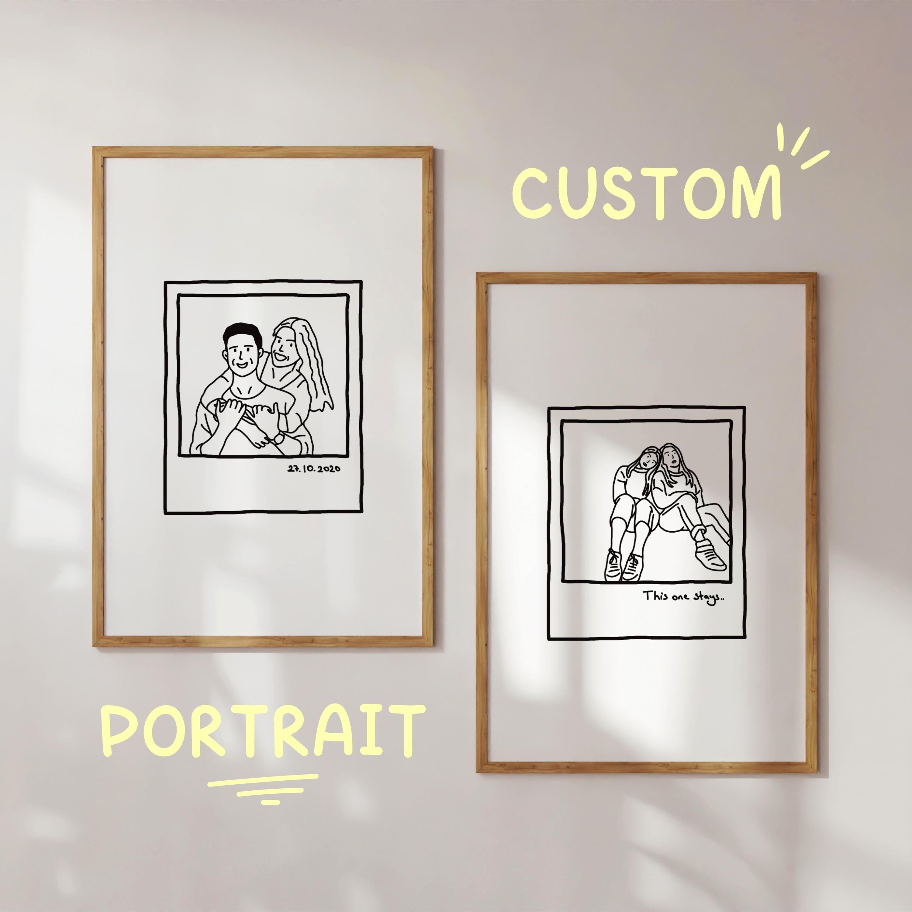 Custom Polaroid Frame Couple BFF Portrait, Personalized Line Art Print ...