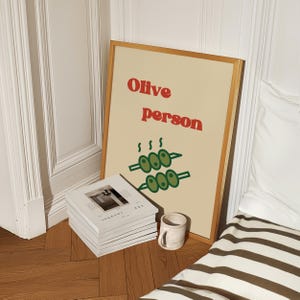 Olive Person - Food Lover Quote Art Print, Retro Kitchen Printable Wall ...
