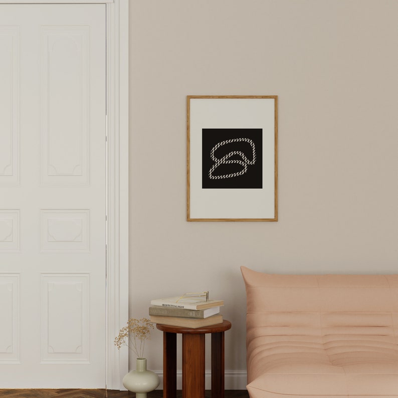 Neutral Checkered Line Art Print, Checked Pattern Black and Beige Wall ...