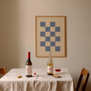 Baby Blue Creamy Handdrawn Checkered Wall Art, Indigo Checker Pattern ...