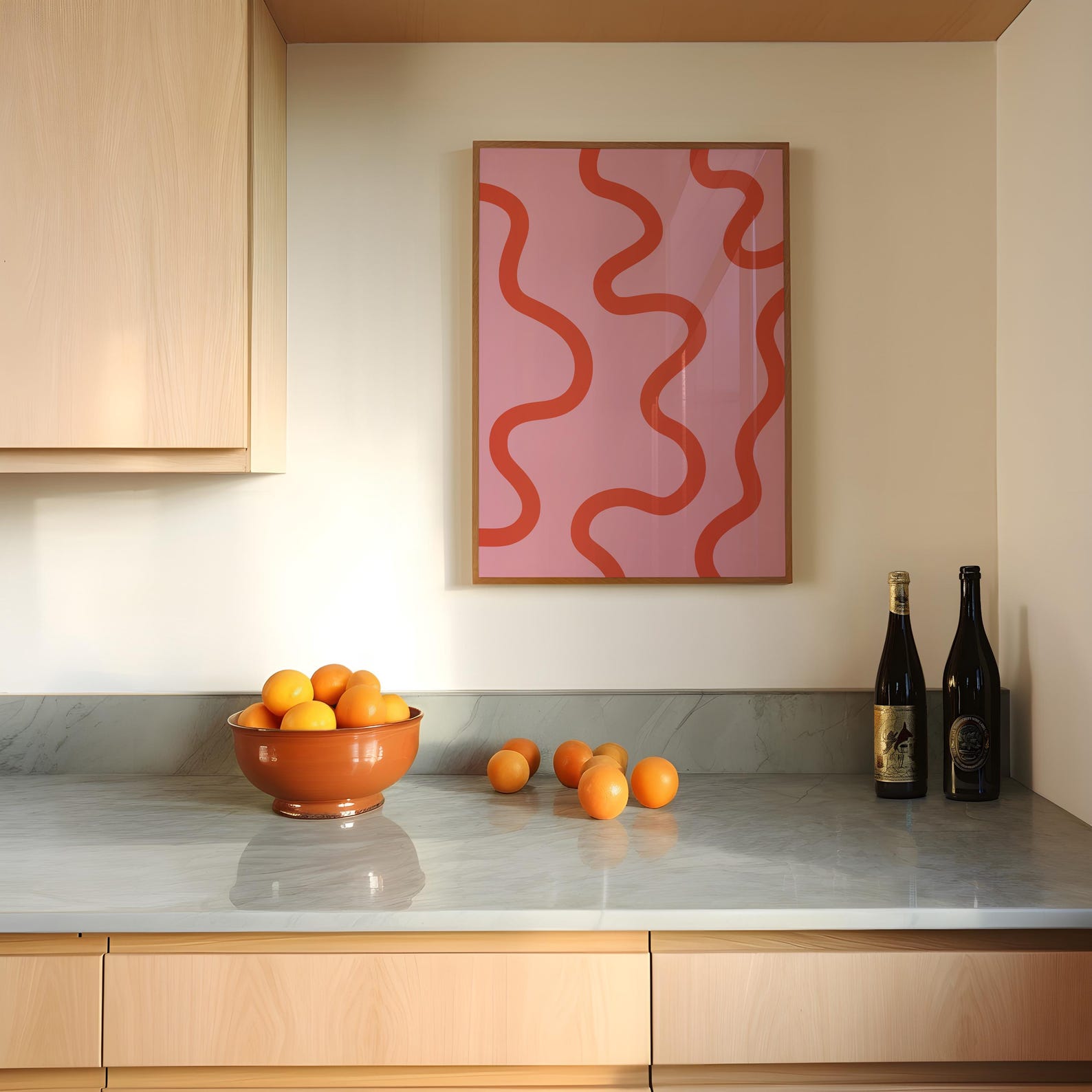 Pink Joyful Wall Art, Red Wavy Lines Preppy Wall Art, Playful Pink ...