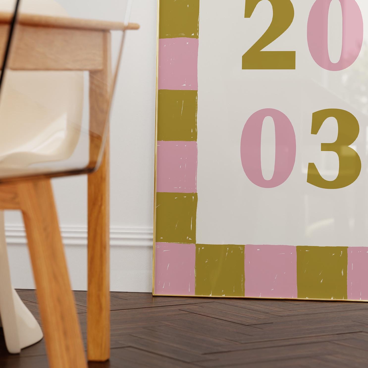 Custom Year Art Print, Checker Bordered Wall Art, Customizable Birth ...