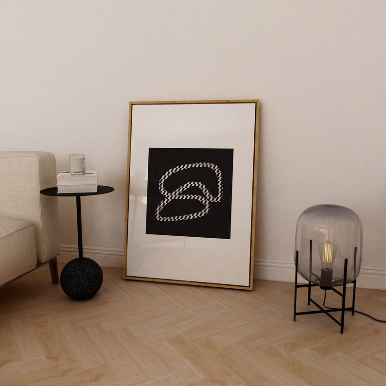 Neutral Checkered Line Art Print, Checked Pattern Black and Beige Wall ...