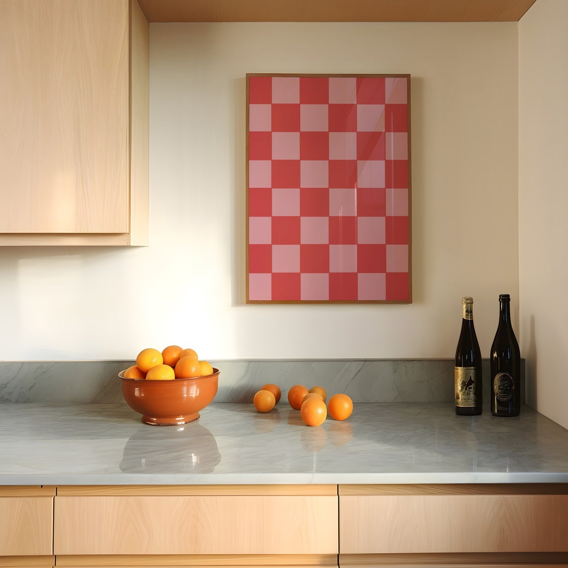 Pink Red Checkerboard Preppy Wall Art, Checkered Retro Pastel Colors ...
