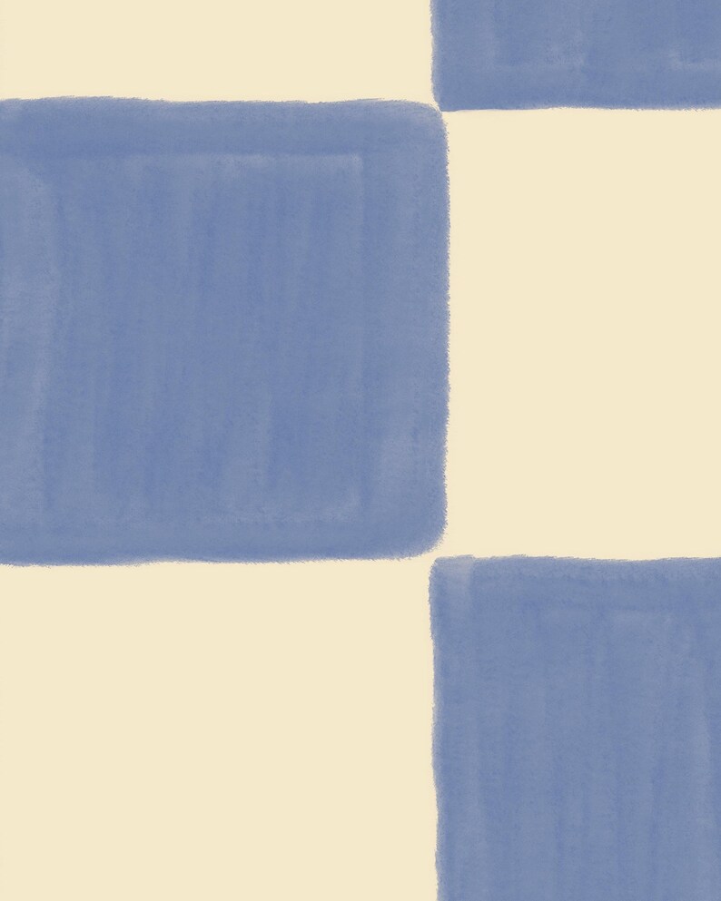 Baby Blue Creamy Handdrawn Checkered Wall Art, Indigo Checker Pattern ...