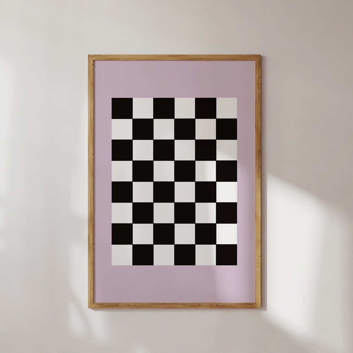 Lilac Retro Checkerboard Printable Wall Art, Black and White Checkered ...