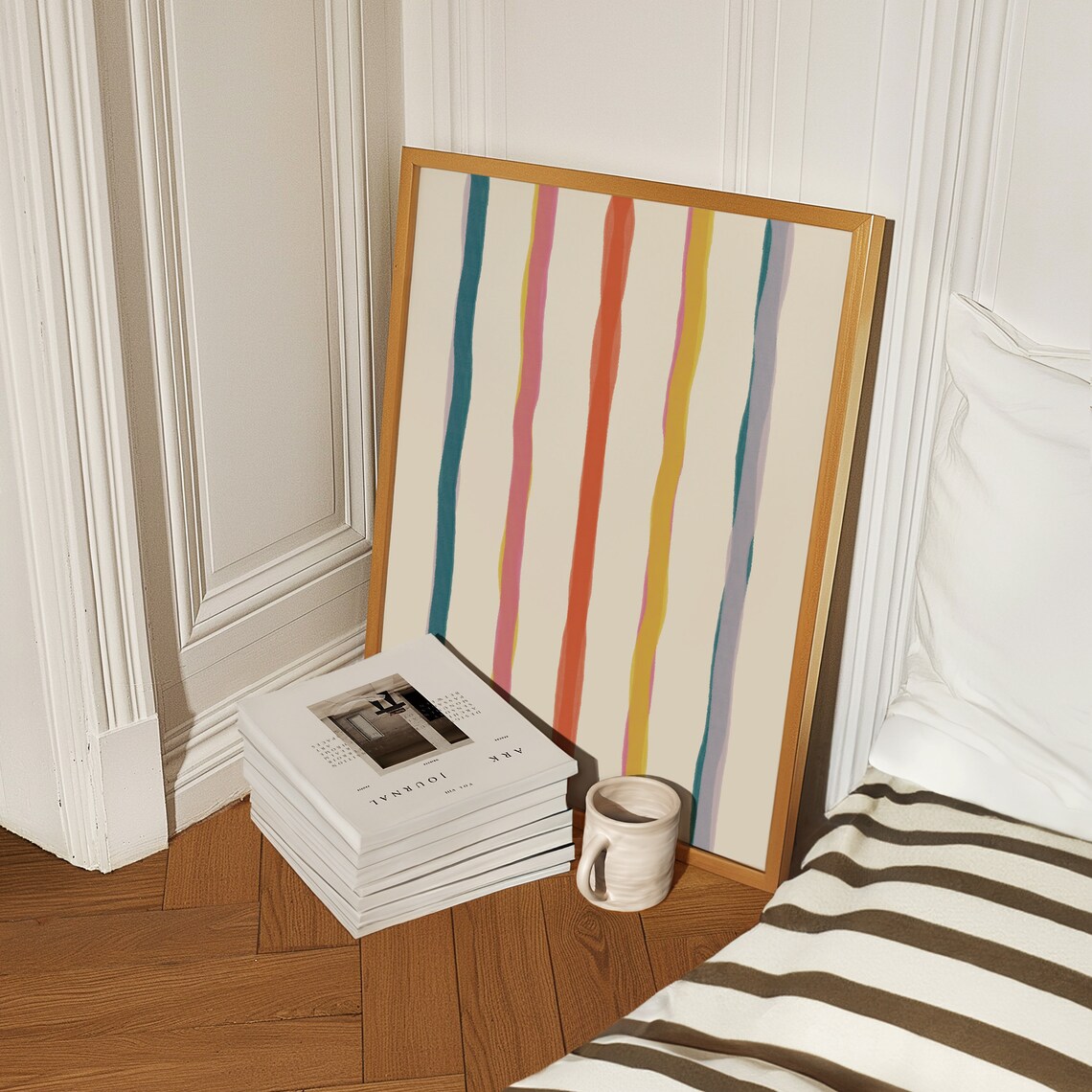 Pastel Striped Art Print, Joyful Preppy Room Decor, Organic Lines ...
