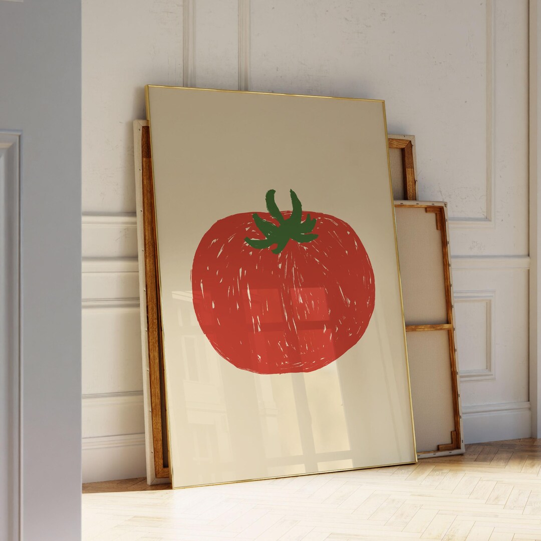 Handdrawn Tomato Art Print, Retro Kitchen Printable Wall Art, Cozy ...