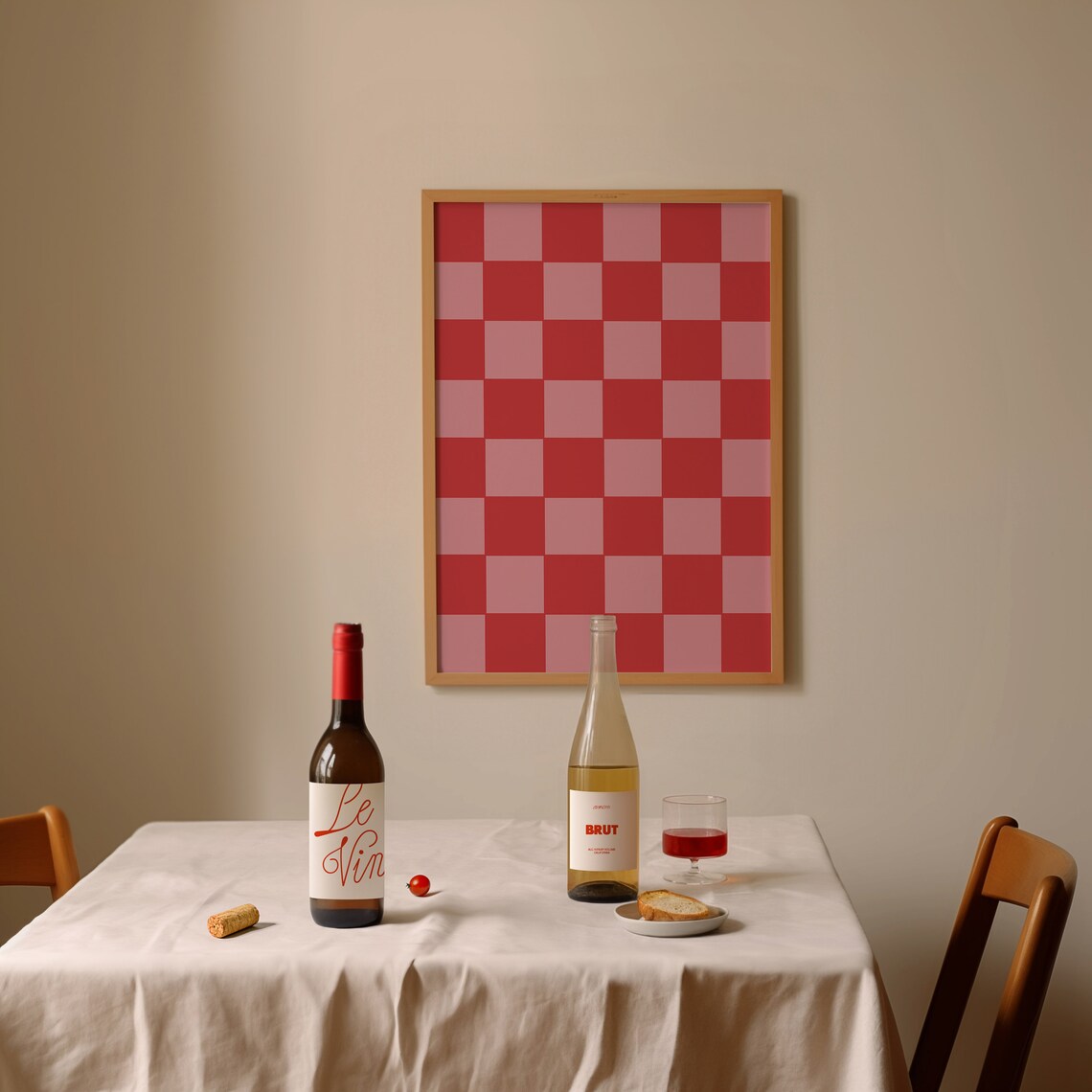 Pink Red Checkerboard Preppy Wall Art, Checkered Retro Pastel Colors ...