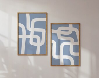 Navy Blue Line Artwork Set of 3 Printable Abstract - Etsy