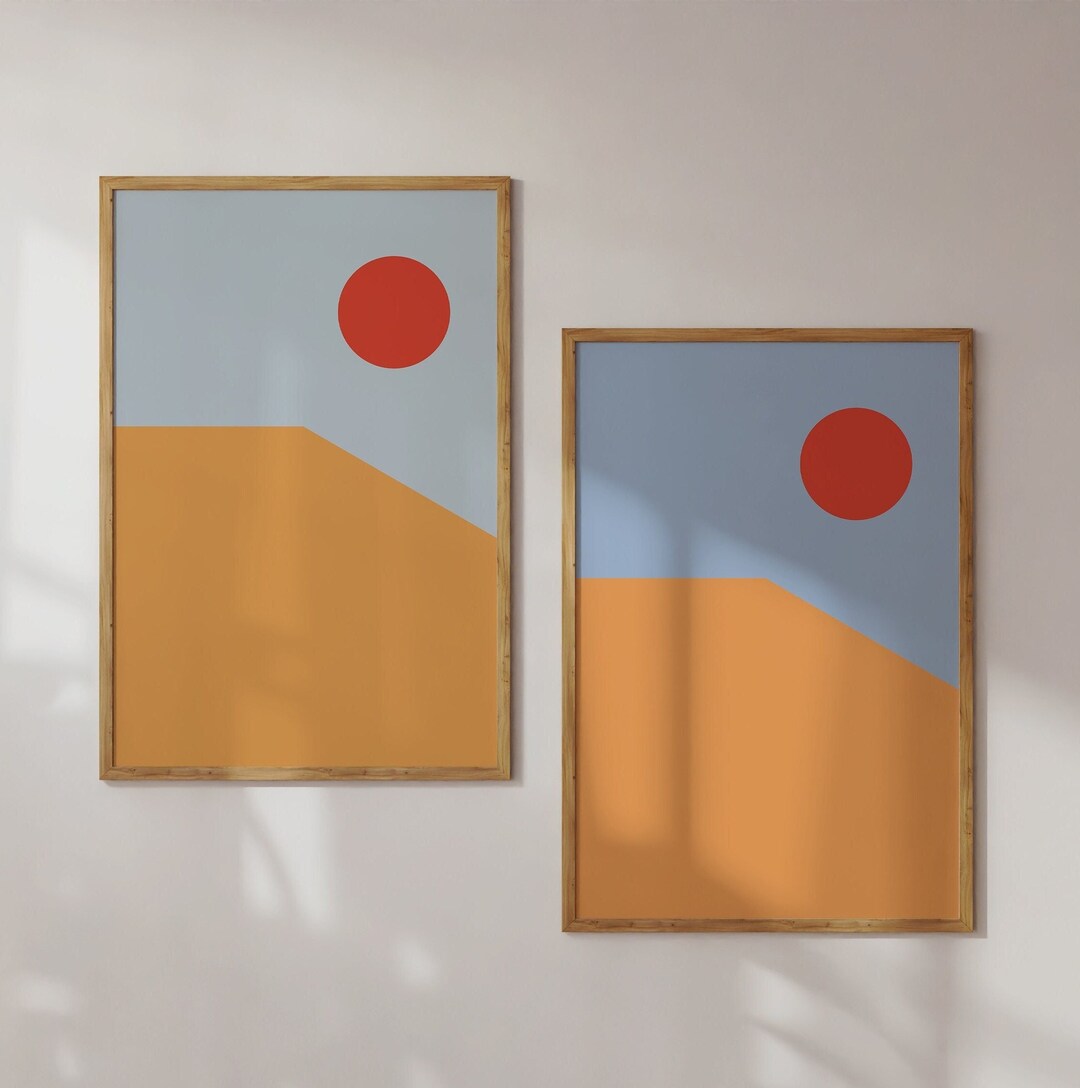 Sunrise and Sunset Wall Art Set of 2 Boho Sun and Mountain - Etsy