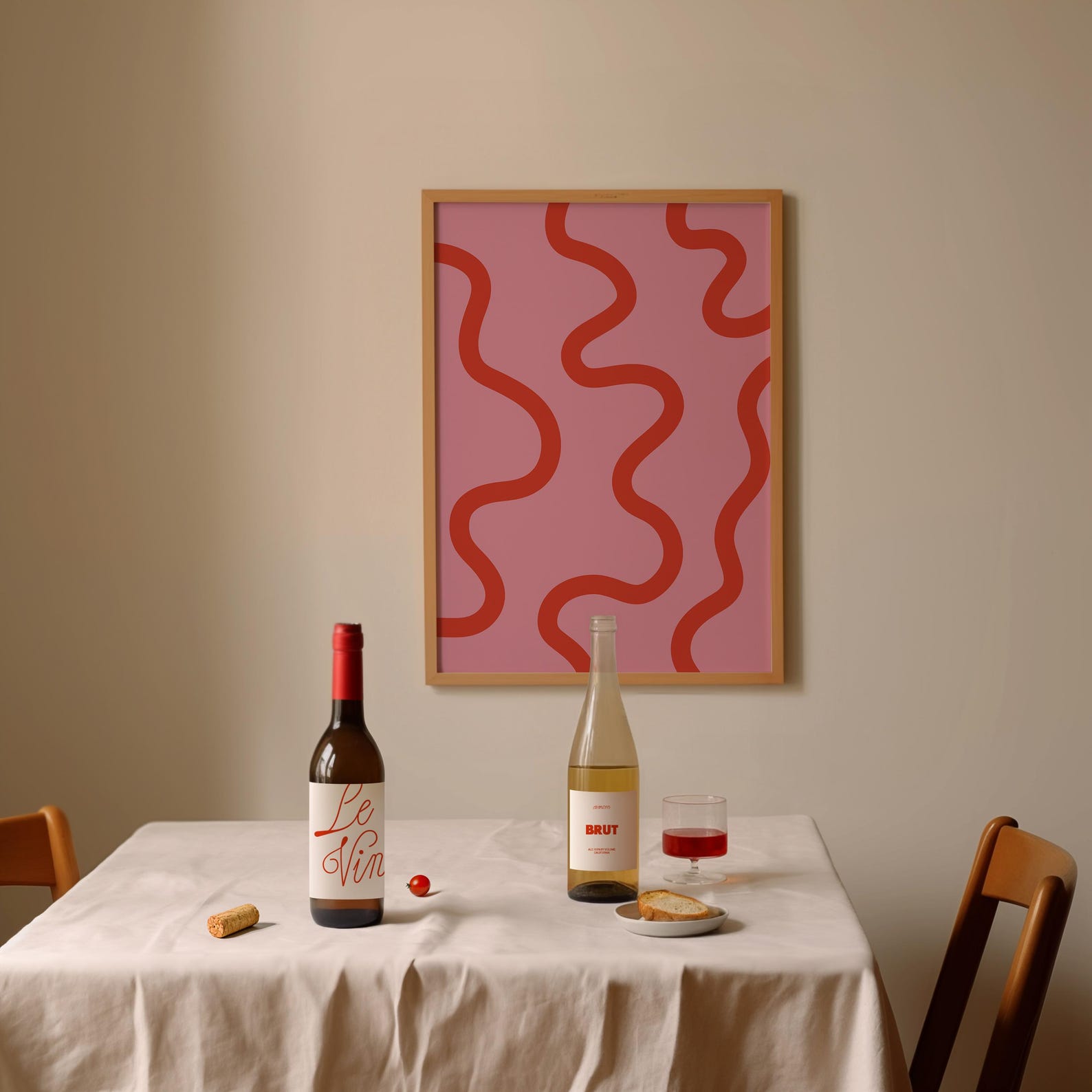 Pink Joyful Wall Art, Red Wavy Lines Preppy Wall Art, Playful Pink ...