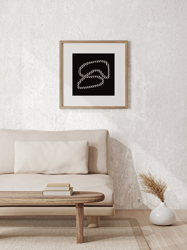 Neutral Checkered Line Art Print, Checked Pattern Black and Beige Wall ...