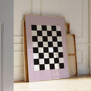 Lilac Retro Checkerboard Printable Wall Art, Black and White Checkered ...