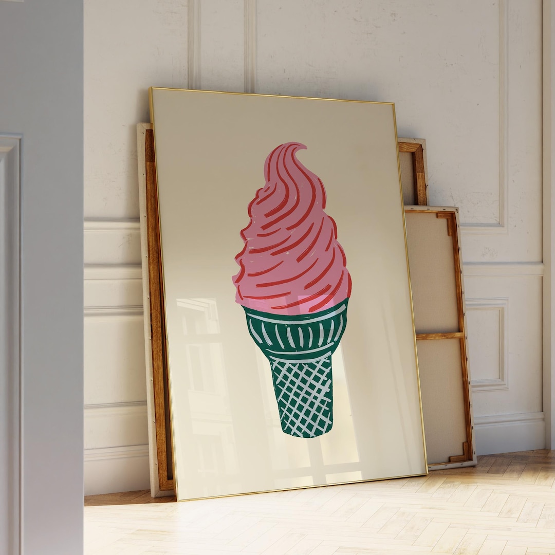 Hand Drawn Retro Ice Cream Art Print, Food Drawing Printable Wall Art ...