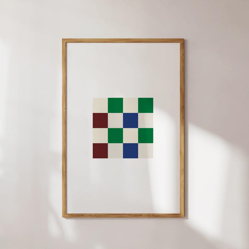 Blue Green Checkered Print, Dark Red Indigo Checks Printable Wall Art ...