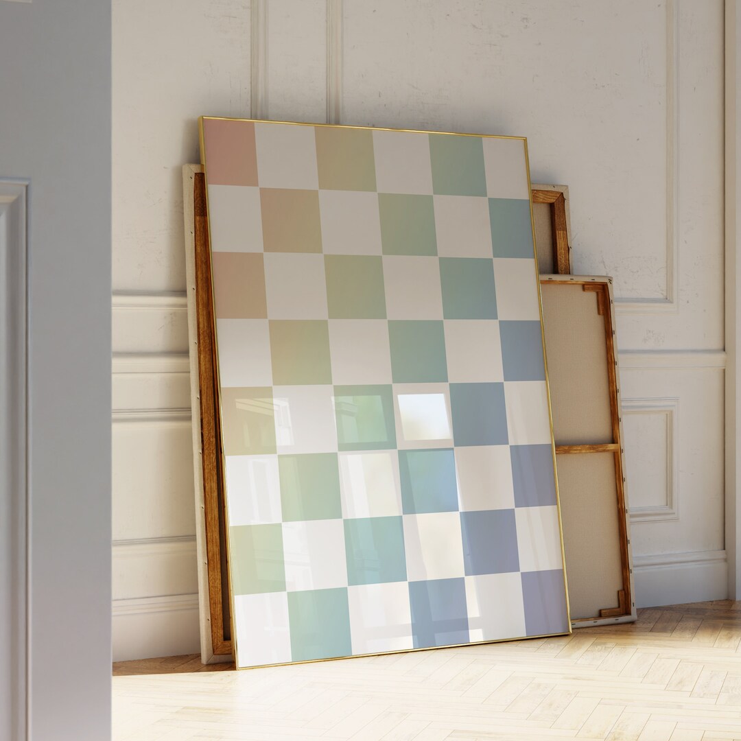 Rainbow Gradient Checkerboard Wall Art, Soft Colorful Ombre Checkered ...
