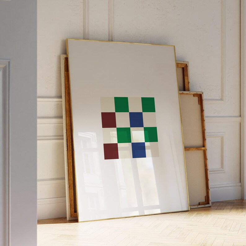 Blue Green Checkered Print, Dark Red Indigo Checks Printable Wall Art ...