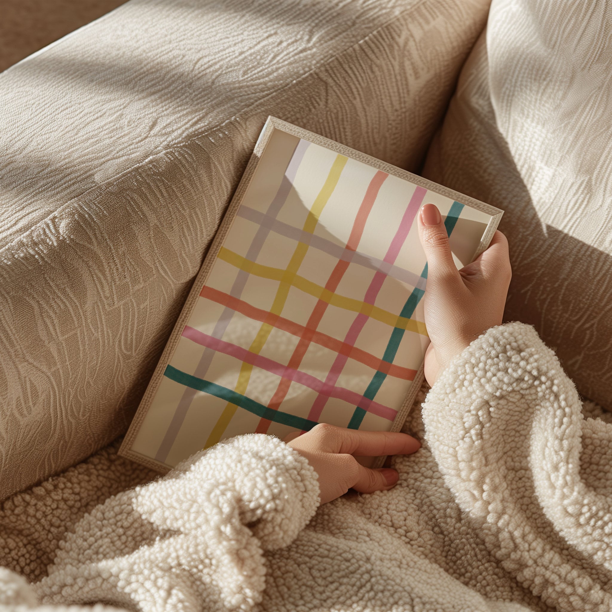 Pastel Checkered Art Print, Joyful Preppy Room Decor, Organic Lines ...