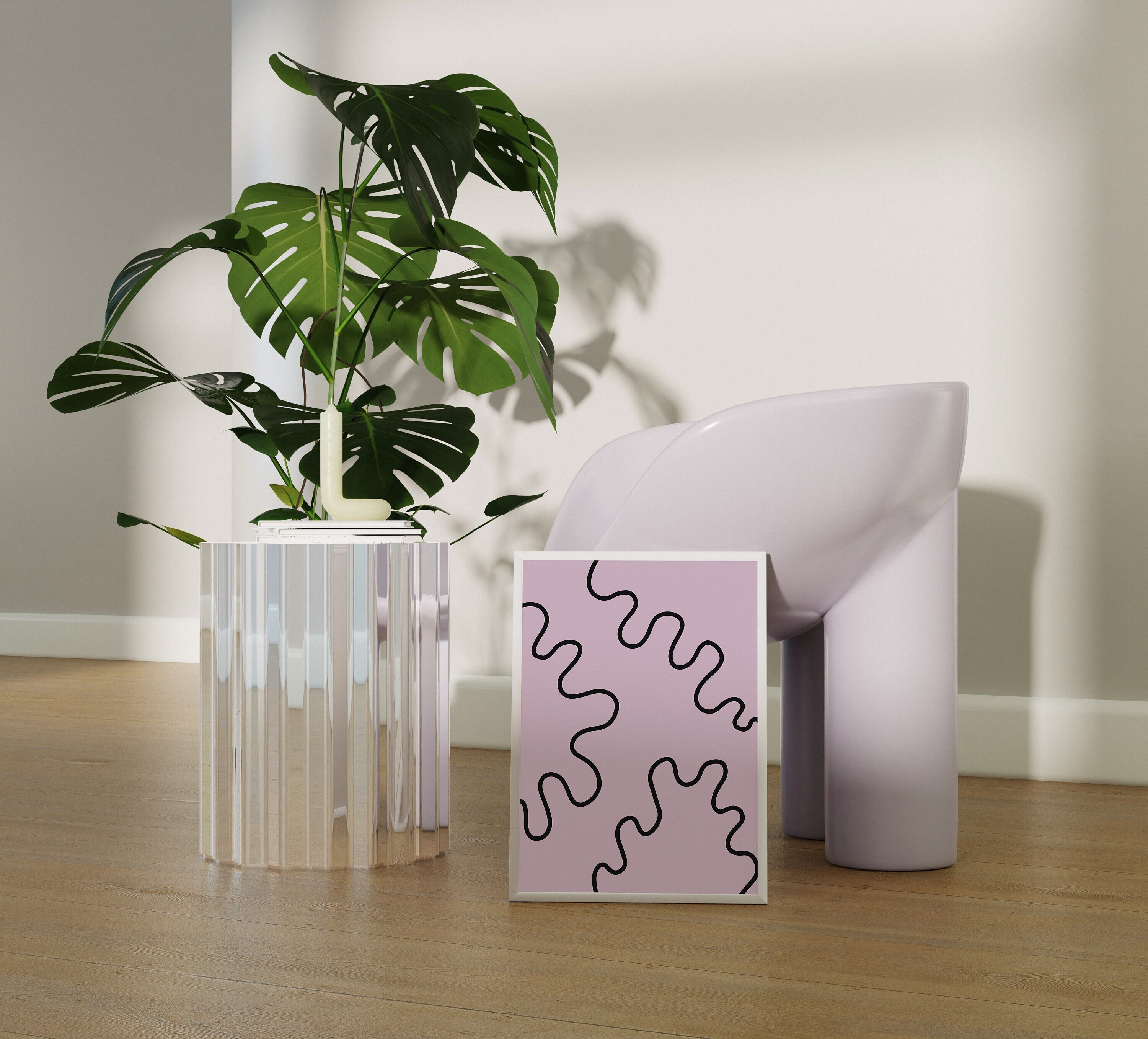 Wiggly Lines Joyful Lilac Art Print, Fancy Purple Printable Wall Art ...