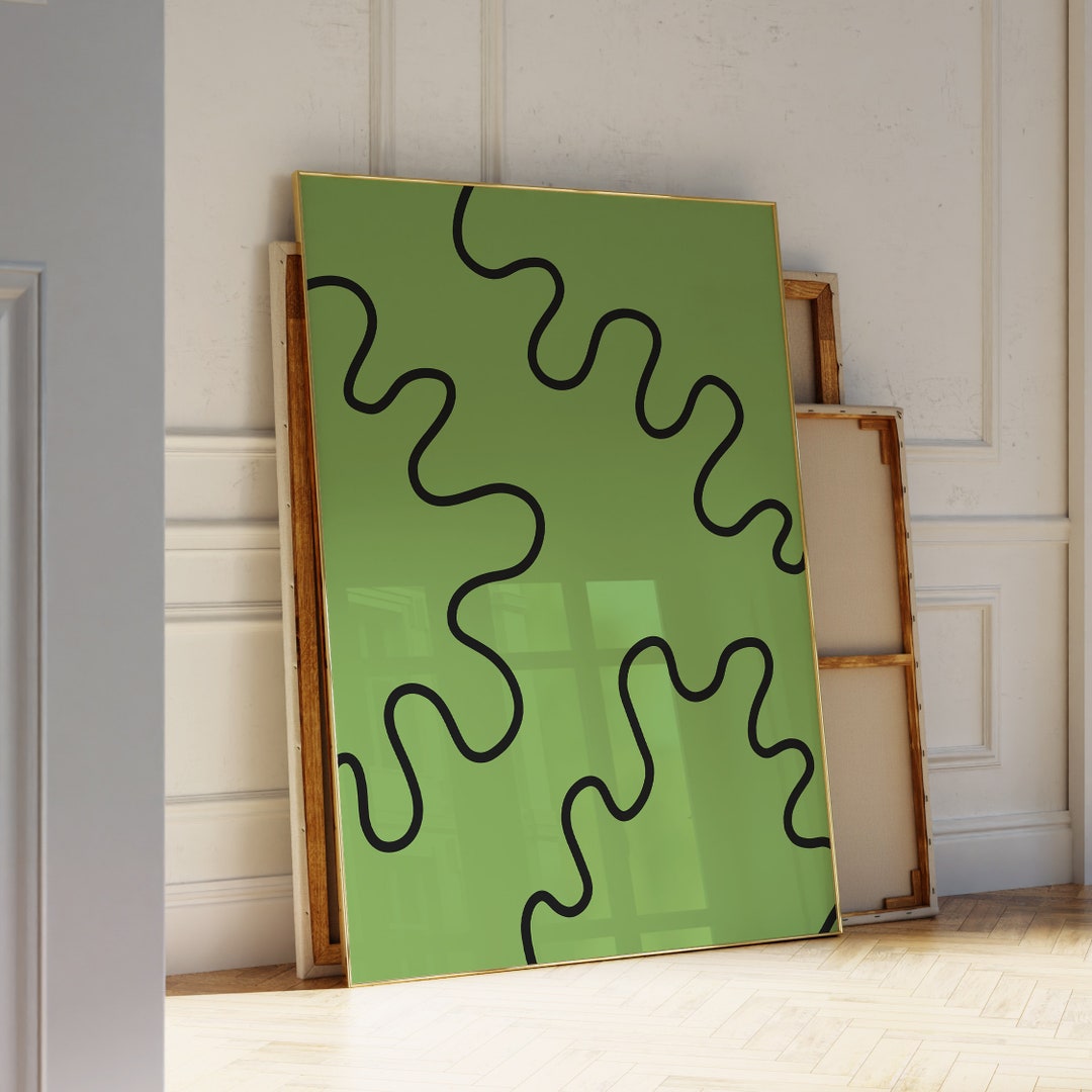 Wiggly Lines Joyful Green Art Print, Fancy Sage Printable Wall Art ...