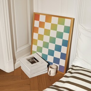 Rainbow Checkerboard Preppy Wall Art, Colorful Ombre Checkered Retro ...