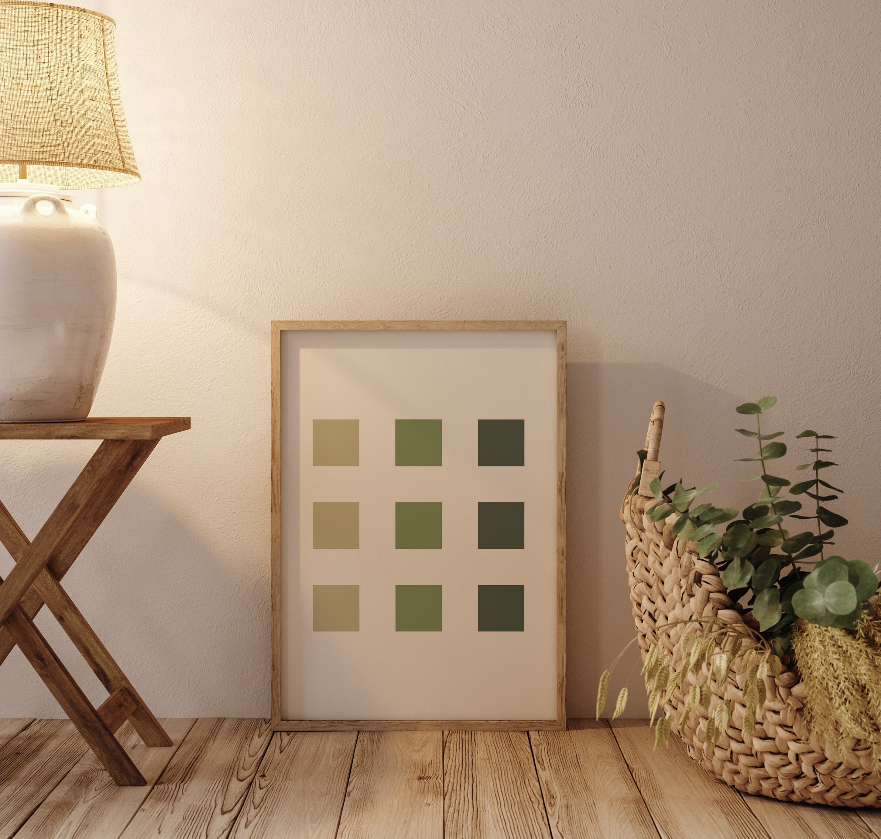 Green Tones Color Blocks Printable Wall Art, Sage Ombre Square ...