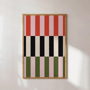 Multi Colored Long Checkered Wall Art, Retro Stripes Printable Wall Art ...
